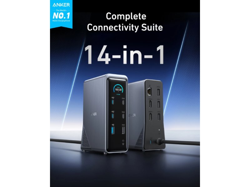 ANKER PRIME DOCKING STANICA 160W, 14U1, DUAL DISPLAY, SIVA
