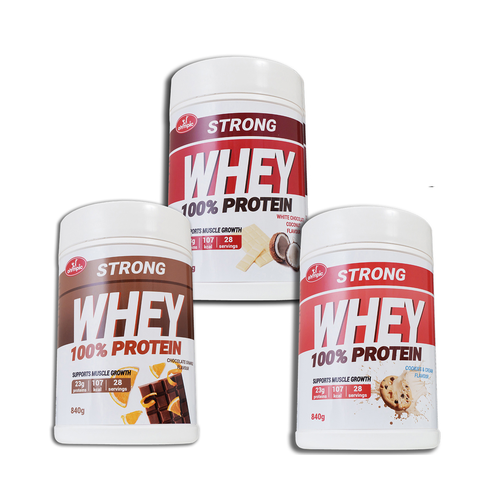 Olympic Strong Whey protein 840g Čoko-oranž, Bela čokolada i Kokos, Cookies & Cream, 3 komada