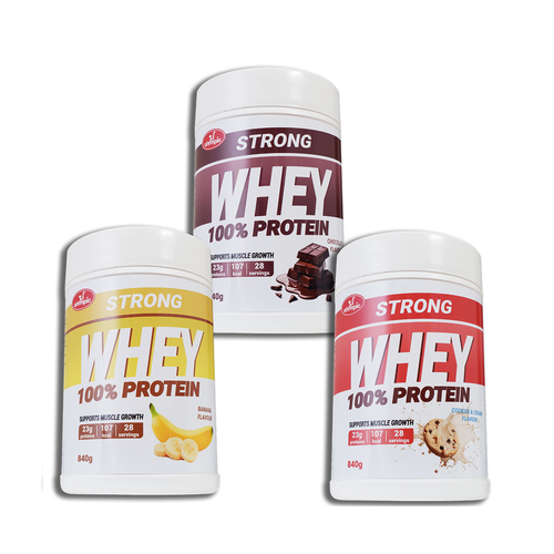 Olympic Strong Whey protein 840g Banana, Čokolada, Cookies & Cream, 3 komada