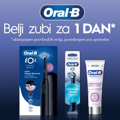 Oral-B iO2 Black električna četkica + Zamenski nastavci 2 kom + Pasta za zube PRO 3D White 75ml