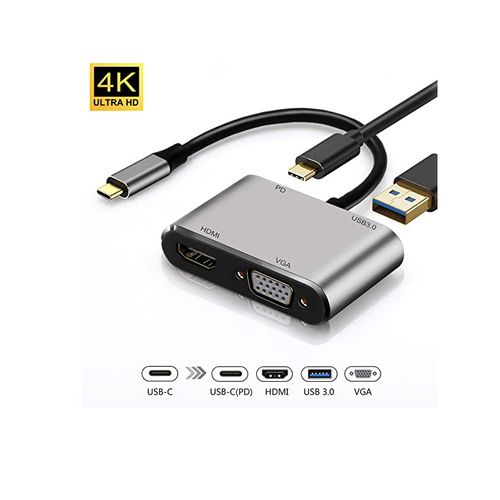No Name adapter-konvertor tip C na HDMI 4K + VGA + 1x USB 3.0 + tip C