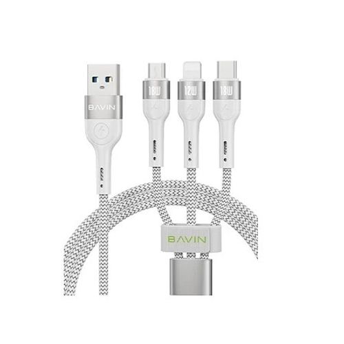 Bavin kabl 18W 3 in 1 Micro, type-C, lightning siva - CB365