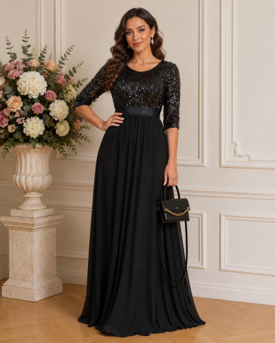 Crna elegantna haljina sa rukavima 685bk
