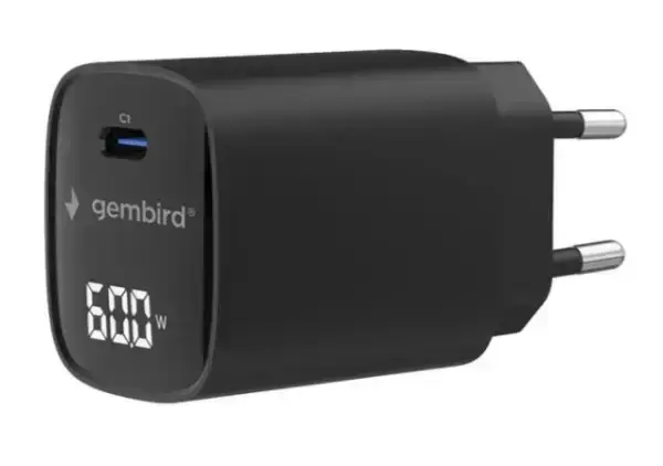 TA-UC-1C-PD60LCD-01-BK Gembird USB punjac 60W USB Type-C fast charger, LCD, black