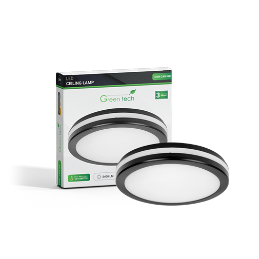 LED PLAFONJERA 24W 3000K-4000K-6500K PRECNIK 30cm IP65 CRNA GREEN TECH