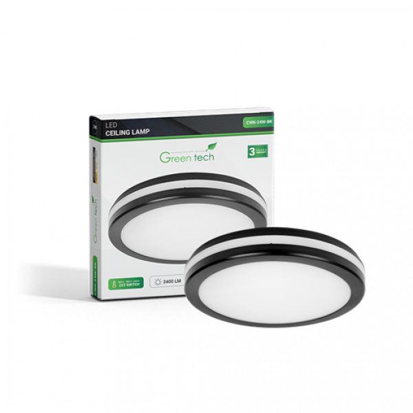 LED PLAFONJERA 24W 3000K-4000K-6500K PRECNIK 30cm IP65 CRNA GREEN TECH