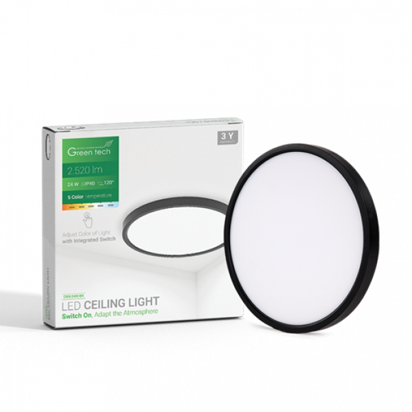 LED PLAFONJERA 24W 3000K-3500K-4000K-5000K-6500K FI40cm 5CCT CRNA GREEN TECH