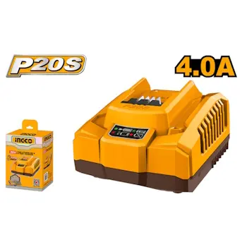 Ingco Punjač za aku bateriju FCLI20411E, 20V, 4Ah, Žuto-crni