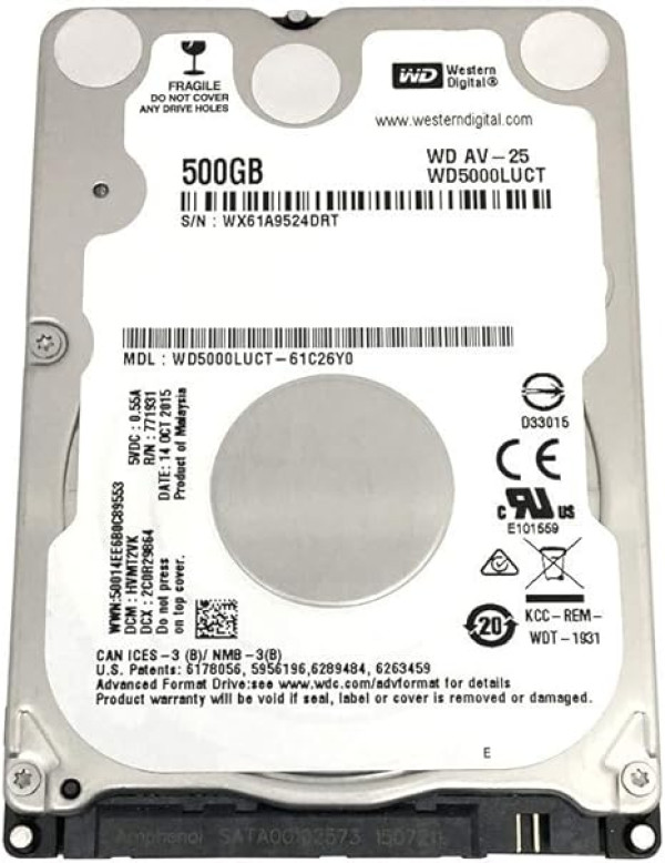 HDD 2.5 * 500GB WD5000LUCT WD AV-25 24/7 5400rpm 16mb SATA 7mm