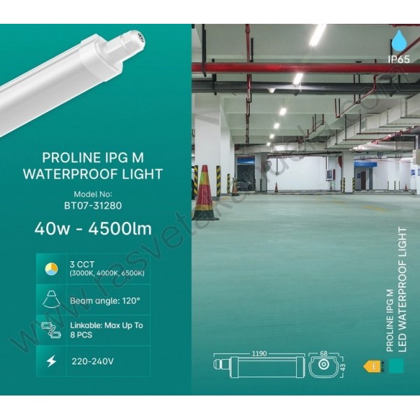LED vodonepropusna svetiljka 119cm 40W 3CCT IP65