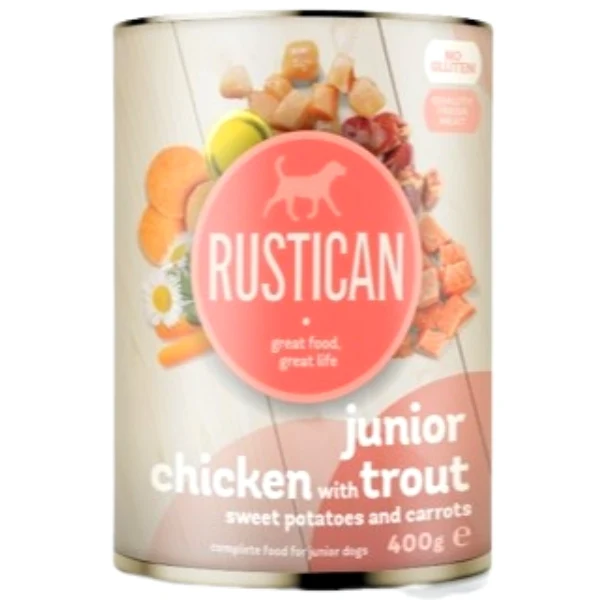 RUSTICAN JUNIOR Piletina i pastrmka s batatom i šargarepom, bez glutena