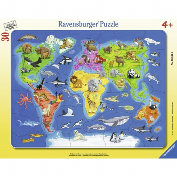 Ravensburger puzzle (slagalice)- Mapa sveta sa životinjama