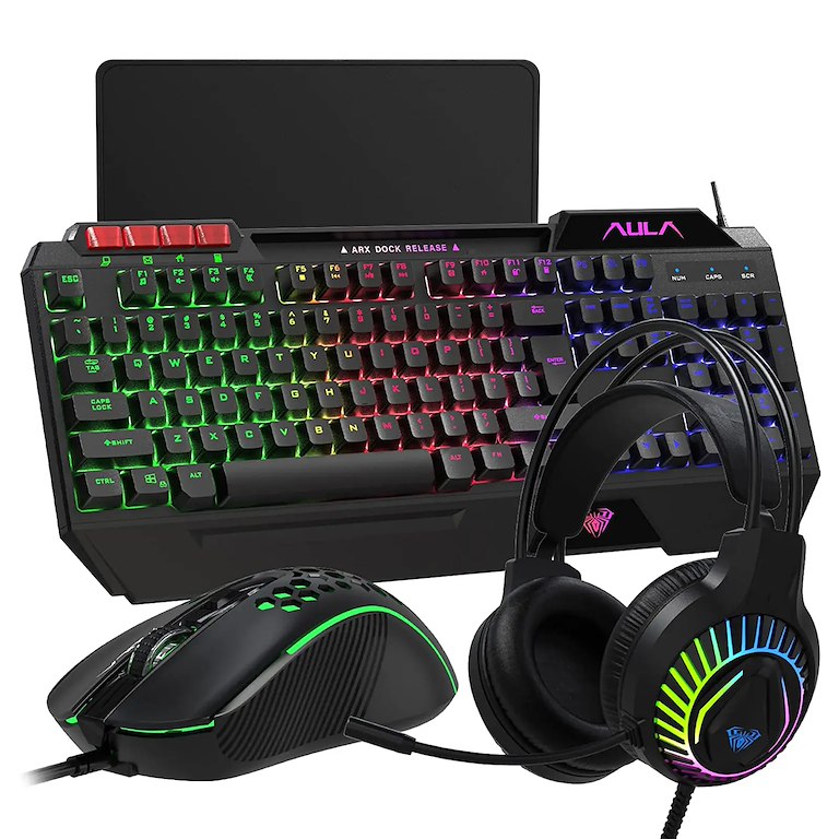Aula Set za gaming T650, Tastatura + Slušalice + Miš + Podloga, Crni