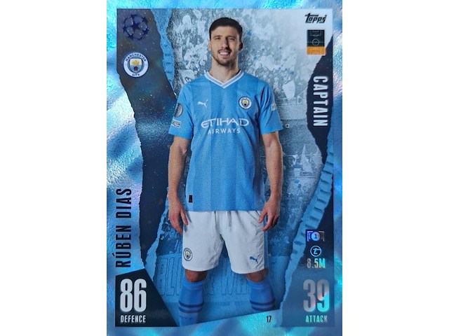 Match Attax 2023/24 17 Rúben Dias Blue Crystal Parallel