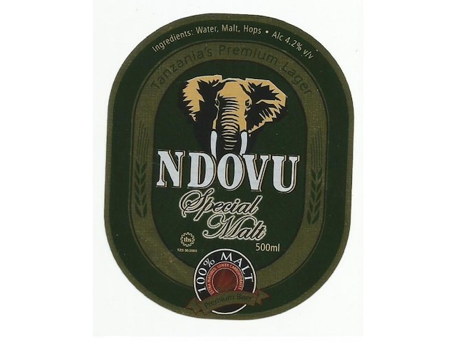 NDOVU pivska etiketa iz Tanzanije