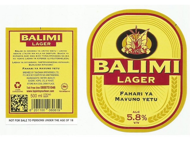 BALIMI LAGER pivska etiketa iz Tanzanije