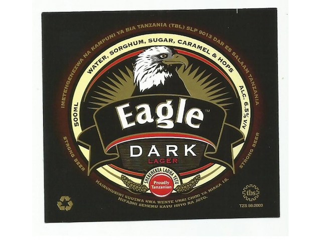 EAGLE DARK pivska etiketa iz Tanzanije