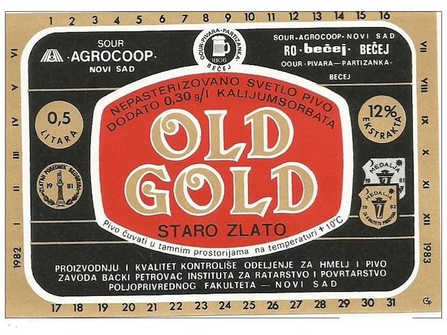OLD GOLD Svetlo Pivo Pivara Becej etiketa