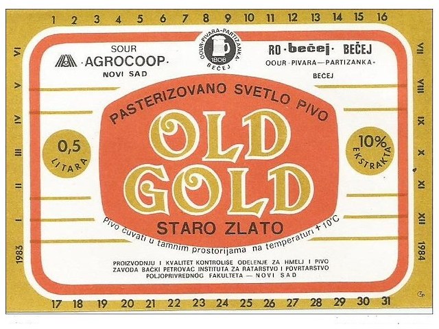 OLD GOLD Svetlo Pivo Pivara Becej etiketa