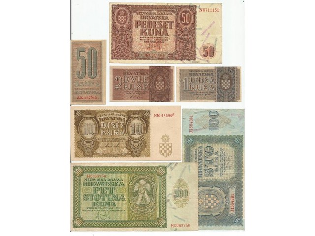 Kolekcija NDH novcanica 1941-43.  11 kom.