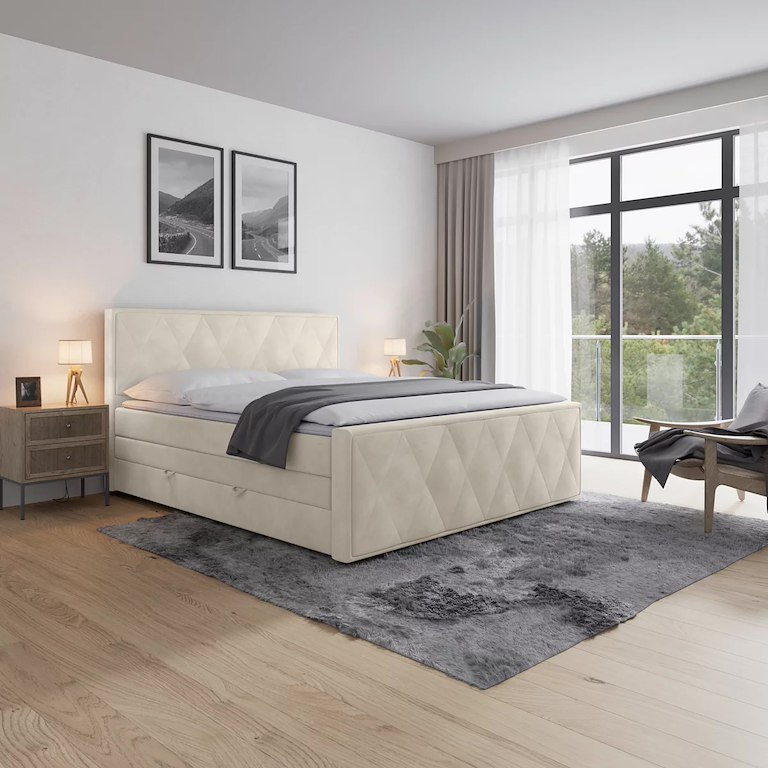 BOXSPRING KREVET 180/200 cm bela