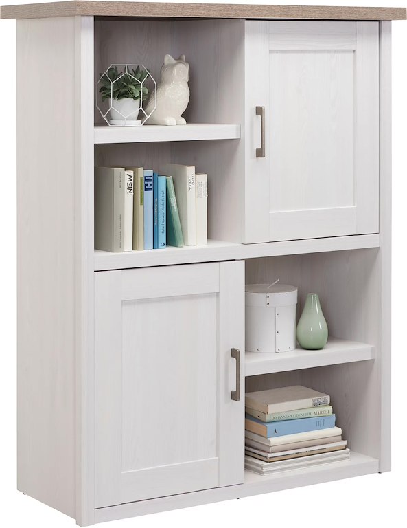 Carryhome VISOKA KOMODA 106/135/42 cm bela, boja hrasta tartufa