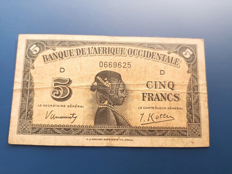 Francuska zapadna Afrika 5 franc 1942