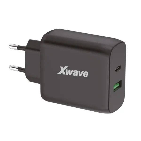 Xwave Ultra-brzi punjač GaN45-AC, 45W, USB-A + USB-C, Za mobilne, tablete, Crni