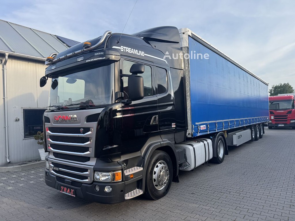 Scania ZESTAW STANDARD SCANIA R410 + SCHMITZ FIRANKA , 2017 ROK, IDEALN tegljač + poluprikolica sa kliznom ceradom