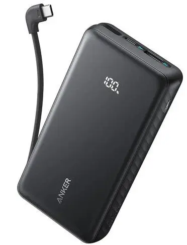 Anker Power bank Zolo, 20000mAh, 22.5W, Ugrađeni USB-C kablom, Crni