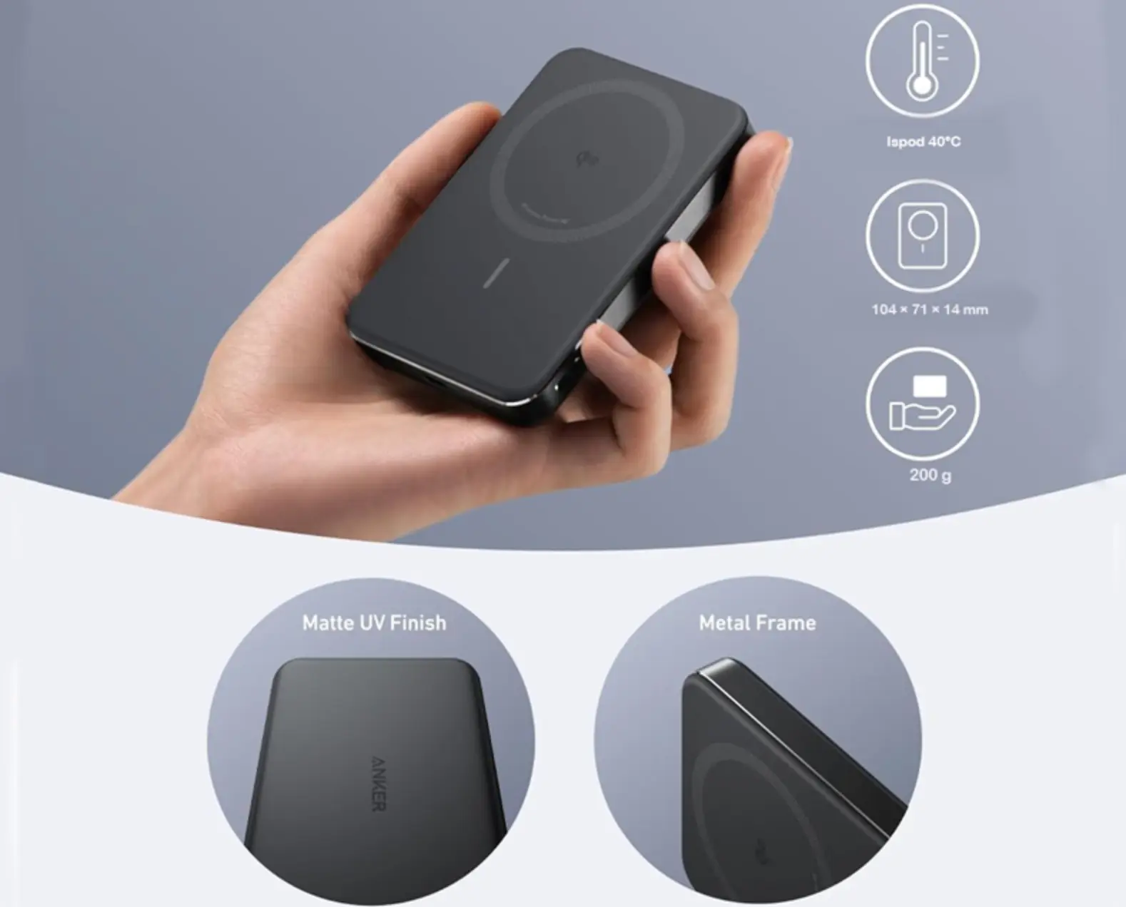 ANKER MagGo 10000mAh, 15W, magnetno bežični power bank, crni