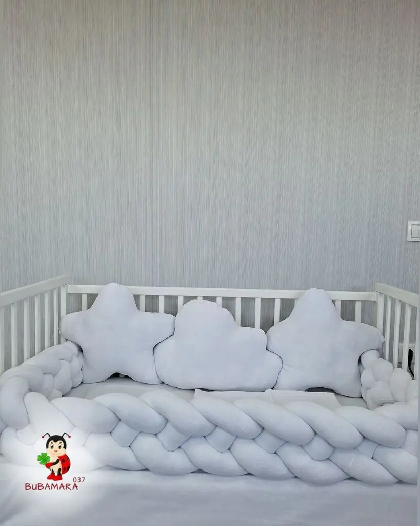 Bubamara037 Set za krevetac sa ogradicom od pletenica, 120x60cm, Beli