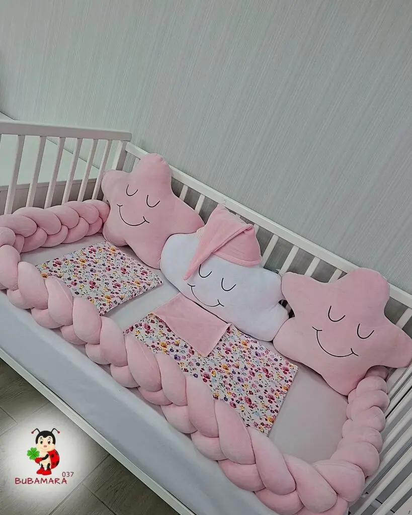 Bubamara037 Set za krevetac sa ogradicom od pletenica, 120x60cm, Roze