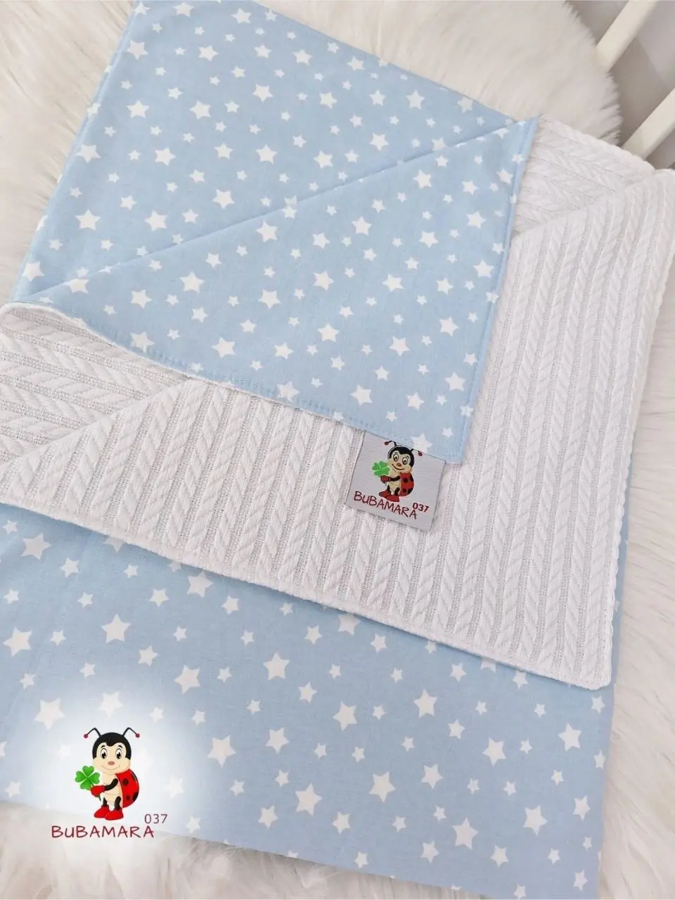 Bubamara037 Pokrivač za bebe Zvezdice, Plavo-Beli