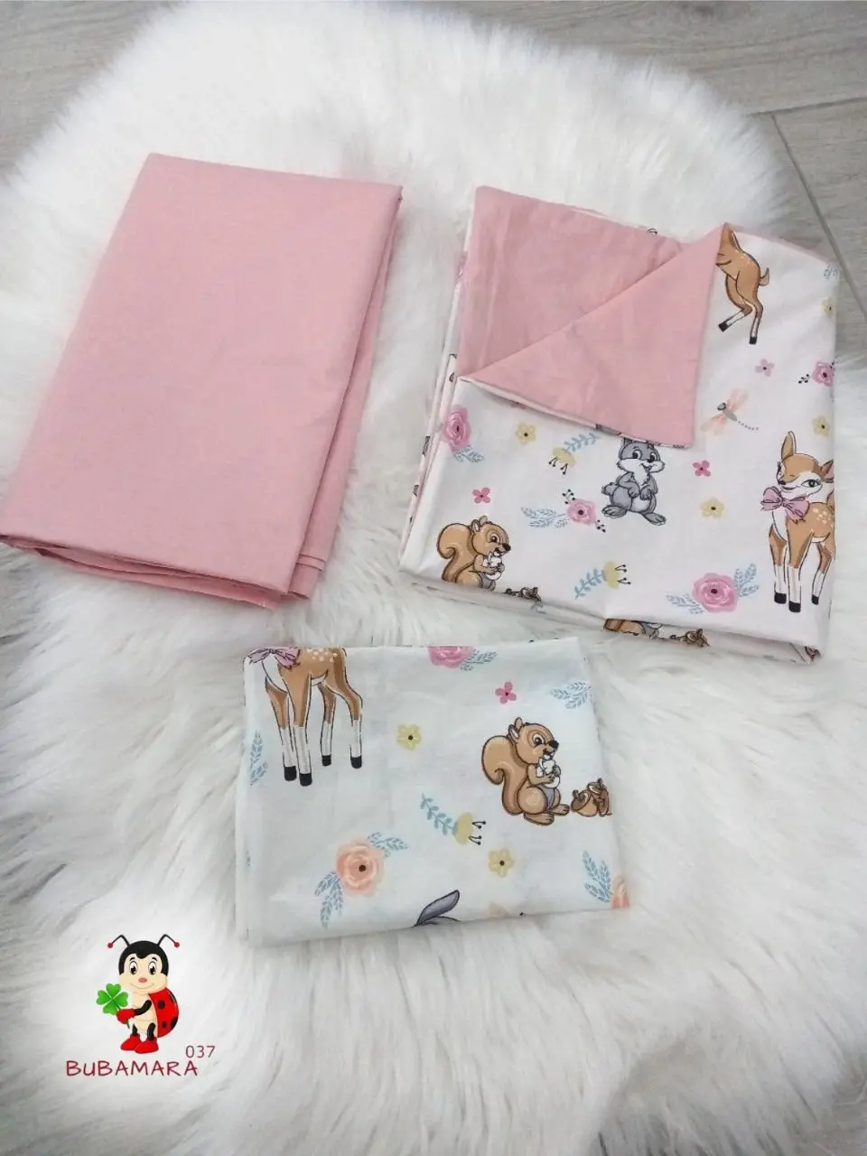 Bubamara037 Dečija posteljina Bambi, bez lastiša, Belo-Roze