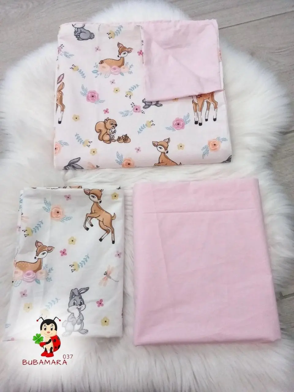 Bubamara037 Dečija posteljina Bambi, bez lastiša, Belo-Roze