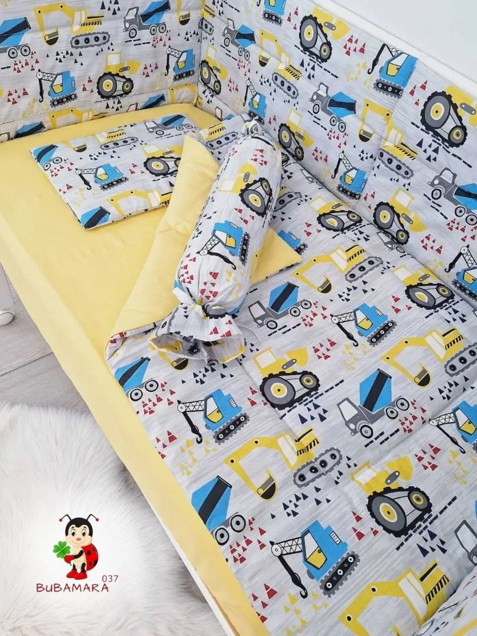 Bubamara037 Set za krevetac sa ravnom ogradicom, 120x60cm, Šareni