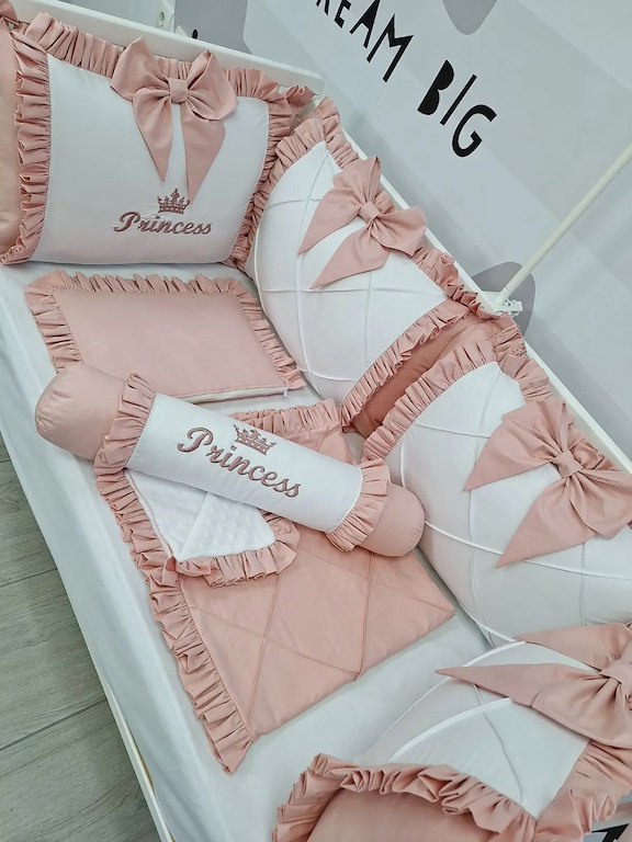 Bubamara037 Set za krevetac sa ogradom od jastuka i karnerom, Sa lastišem, Beli