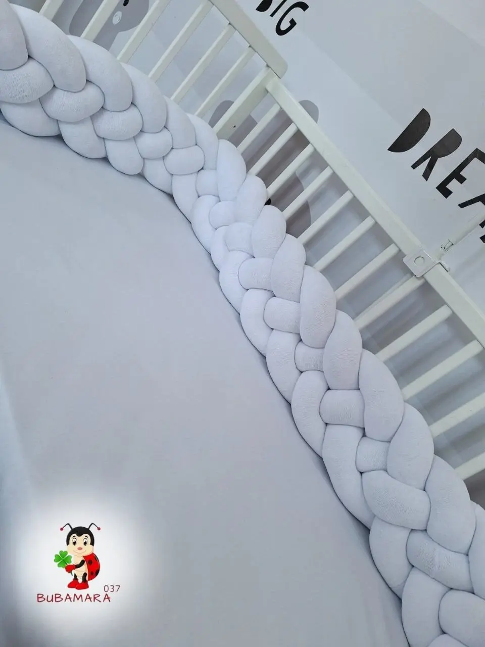 Bubamara037 Pletenica za krevetac Četvorostruka, 360 cm, Bela