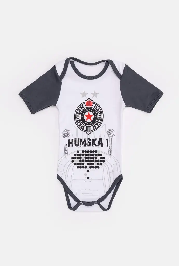 Partizan-Stefan Bodi kratakih rukava za bebe Partizan, Crno-beli