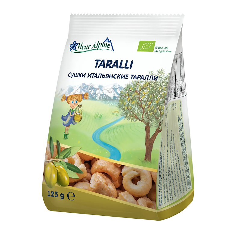 Fleur Alpine italijanski TARALLI sa ekstra devičanskim maslinovim uljem, za celu porodicu, 125 g