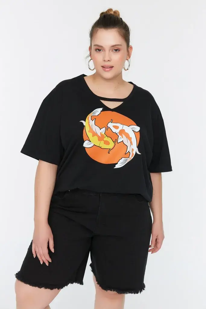 Trendyol Curve Ženska majica Tbbss22Ts2121, Crna