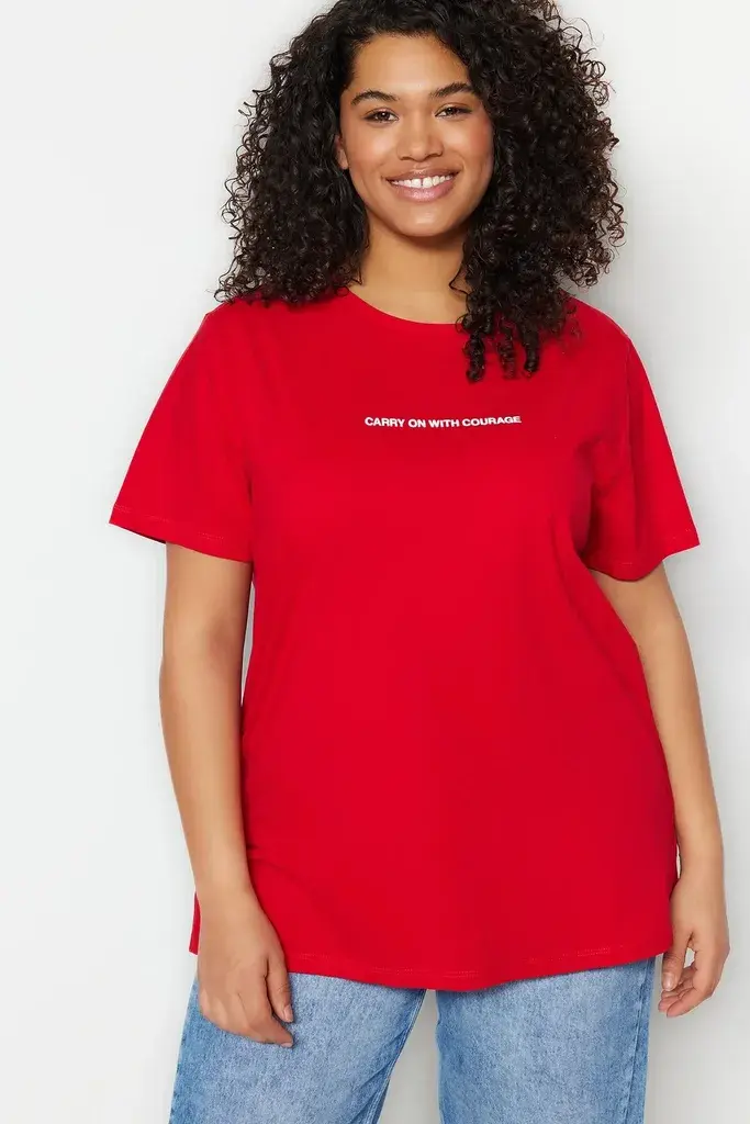 Trendyol Curve Ženska majica Tbbss23Bf00022, Crvena