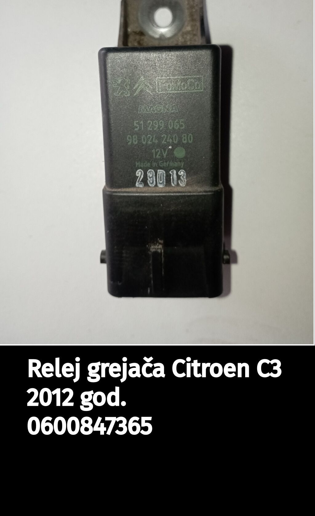 Relej grejača za Citroën C3 (2012). Originalni deo