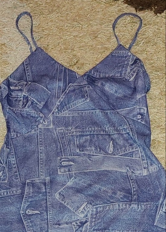 Haljina na bretele sa printom “patchwork” džinsa - Model: slip