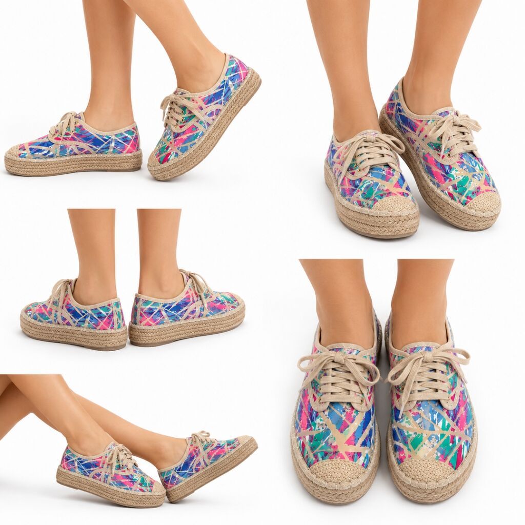 Ženske espadrile patike sa pertlama - Gornjište: lakovani materijal