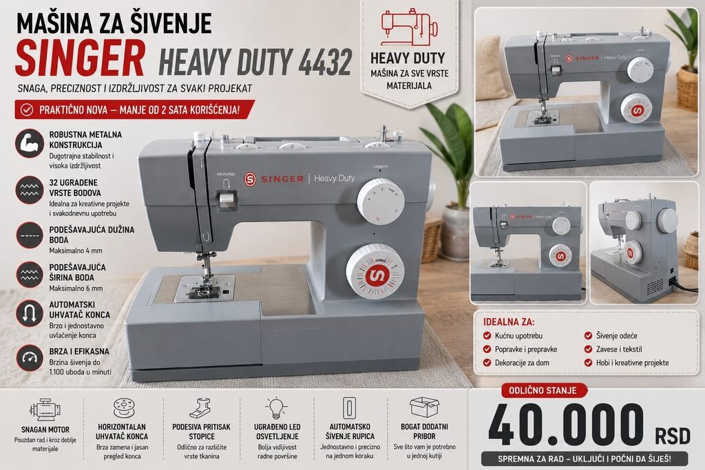    SINGER HEAVY DUTY 4432 – PRAKTIČNO NOVA    Prodajem Singer Heavy
