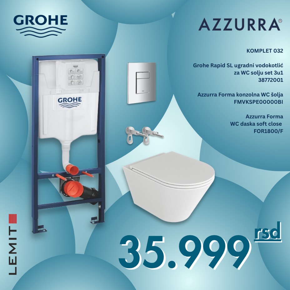 Komplet Grohe vodokotlić 3u1 sa Azzurra wc šoljom i daskom