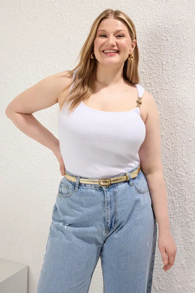 Trendyol Curve Ženska bluza Tbbss25Af00091, Bela