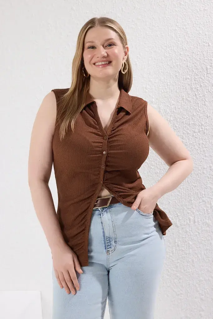 Trendyol Curve Ženska bluza Tbbss25Af00058, Braon